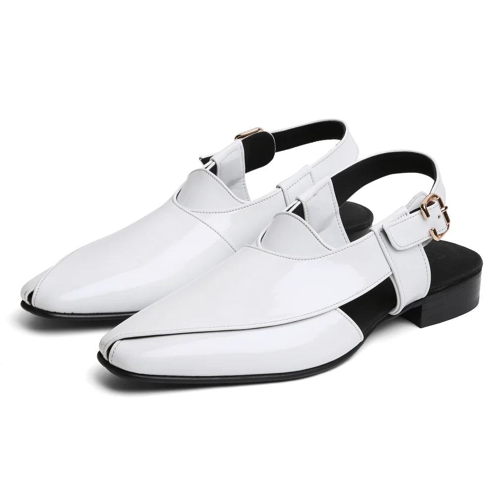 Shop Handmade Ethnic Peshawar White Patent Pathani Sandals - Lusso ...